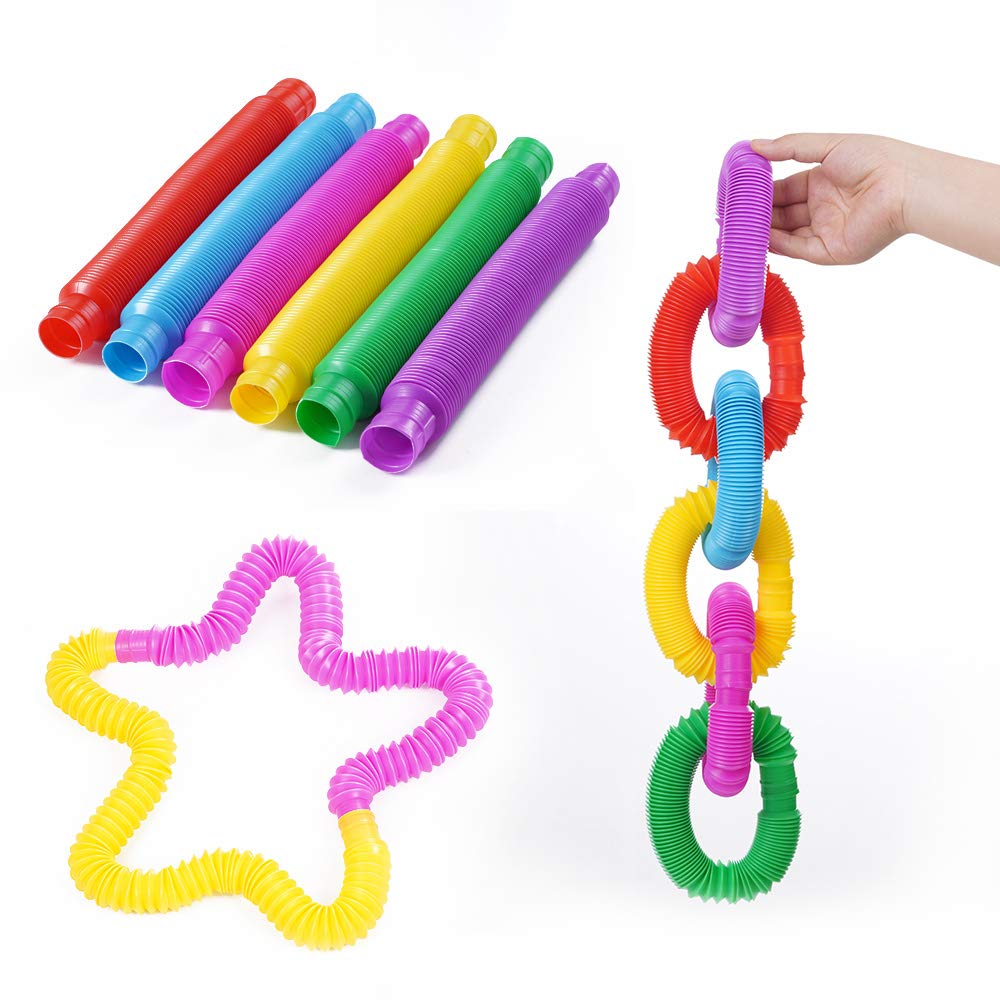 CVNDKN 6 Pack Pop Tube Sensory Toys,Stretch Tube for Kids Decompression, Pre-Kindergarten Finger Toys.(6 Colors)