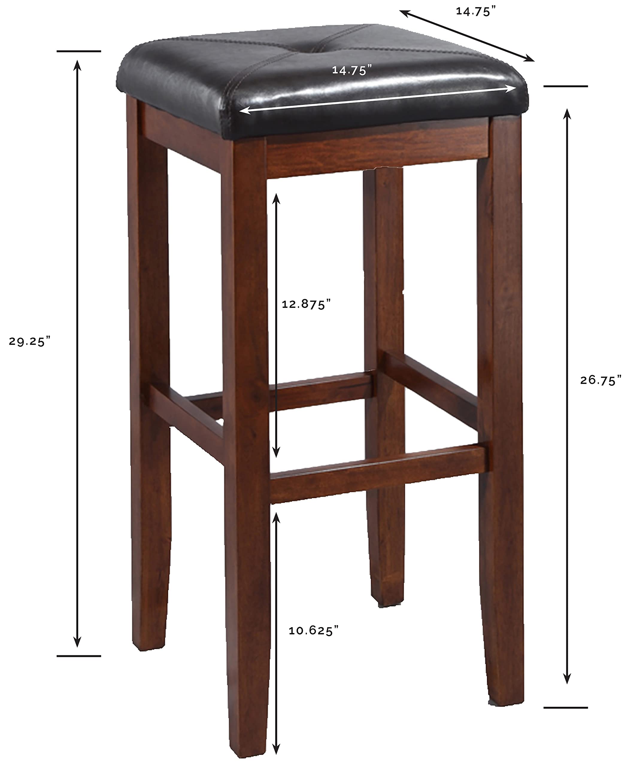 Crosley Furniture Upholstered Square Seat Bar Stool (Set of 2), 29-inch, Vintage Mahogany
