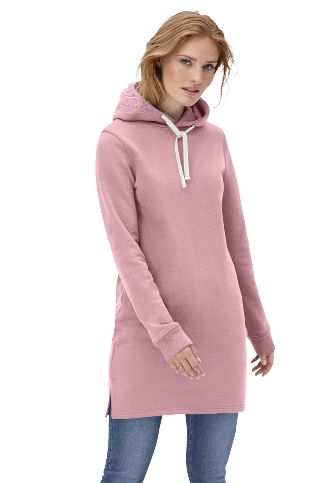 Ellos Women's Plus Size Hooded Sweatshirt Tunic - 26/28, Dusty Pink