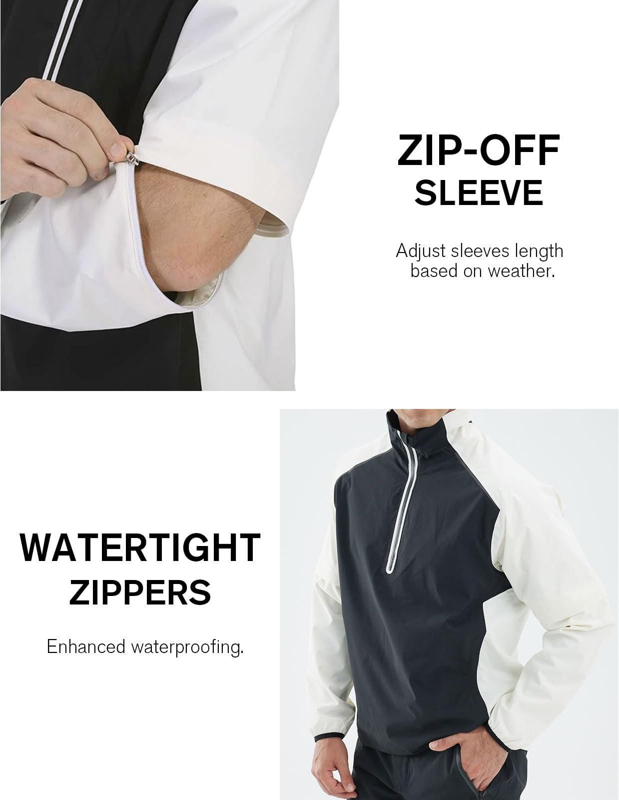 fit space Waterproof Golf Rain Jacket for Men 20K Performance Lightweight Rain Jackets for All Sports (White-half-zip, XX-Large)