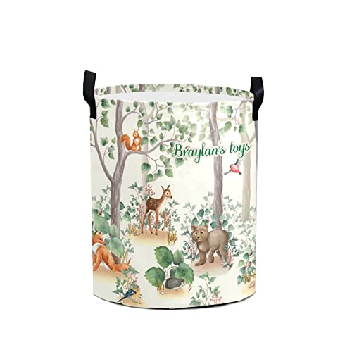 Woodland Animals Personalized Laundry Basket ,Custom Foldable Storage Bins Laundry Hamper for Nursery Pet Toys Clothes