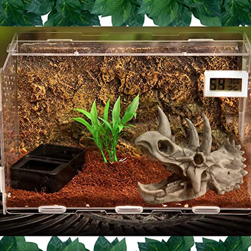 MUYG Bearded Dragon Resin Triceratops Skull Hide Decoration Reptiles Artificial Hideout Cave Landscape Tank Accessories Vines Leaves Hideaway Ornaments for Lizards Snake Gecko
