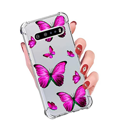 Yerebel Case for LG V60 ThinQ 5G Case/LG V60/LM-V600 Cute Case, Clear Flexible Bumper TPU Soft Rubber Silicone Cover Phone Case for LG V60 ThinQ (Rose Butterfly)