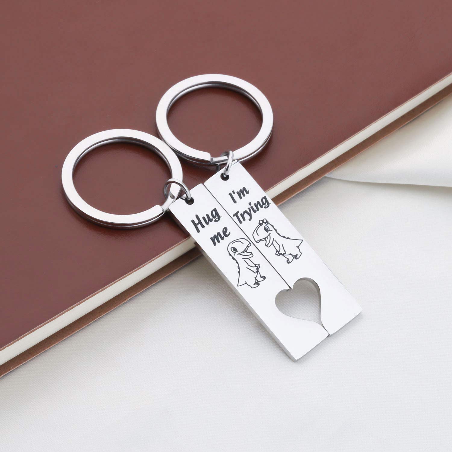 Dinosaur Couple Gift Dinosaur Puzzle Keychain Set Dino Fans Gift BFF T Rex Dinosaur Gift (Hug me I'm Trying set)