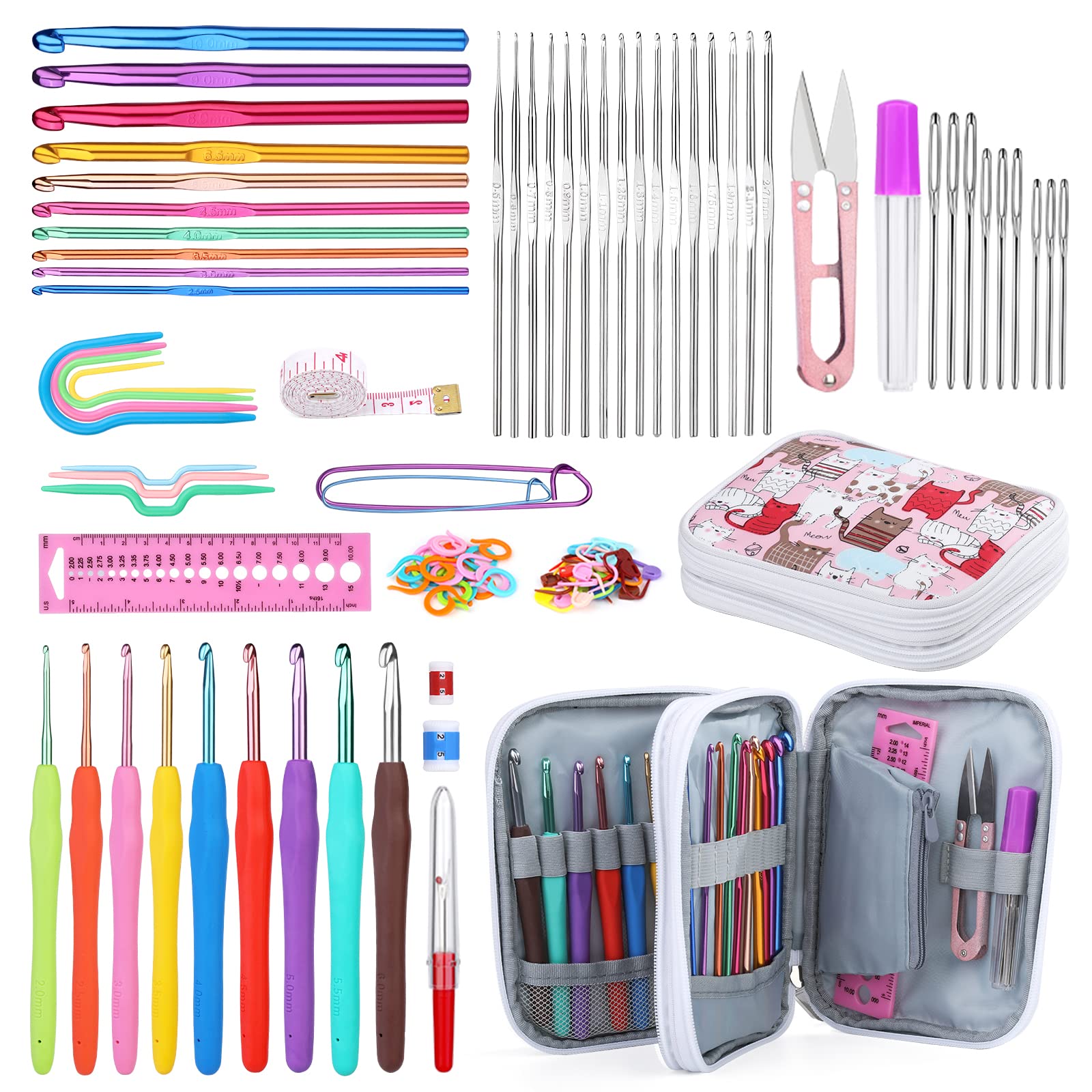 Crochet Hooks, Ergonomic Crochet Hook Set, 99 Pack Crochet Kit for Beginners, Soft Grip Crochet Hooks Set, Crocheting Supplies for Beginners Knitting Yarn Lovers