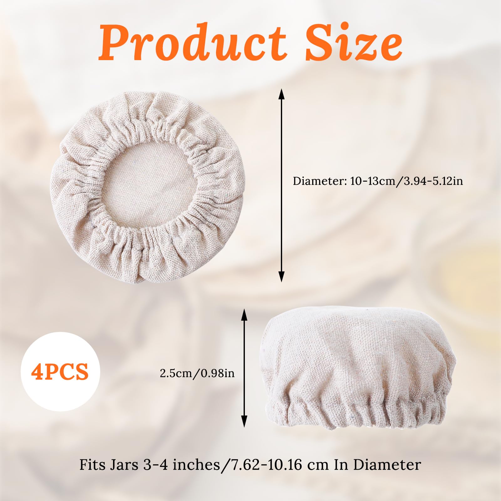 JIEYAO 4 Pcs Sourdough Starter Jar Cloth Covers, Elastic Bread Baking Cloth Cover, Reusable Sourdough Proofing Bowl Cover Breathable Cloth lid/Cap Kombucha Brewing Lids Supplies Fit 3-4 Inch Jar Mouth