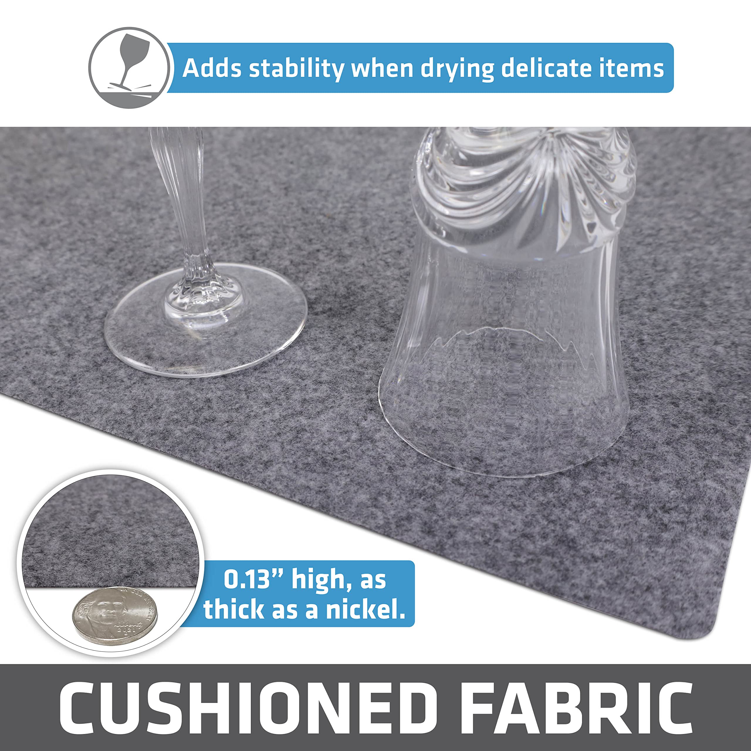 Drymate Premium Luxury Shelf & Drawer Liner, Thick Cushioned Fabric, Non-Adhesive, Absorbent, Waterproof, Slip-Resistant, Liners for Kitchen Cabinets, Cupboards (USA Made)(12βx59β)(2-Pack)(Light Grey)