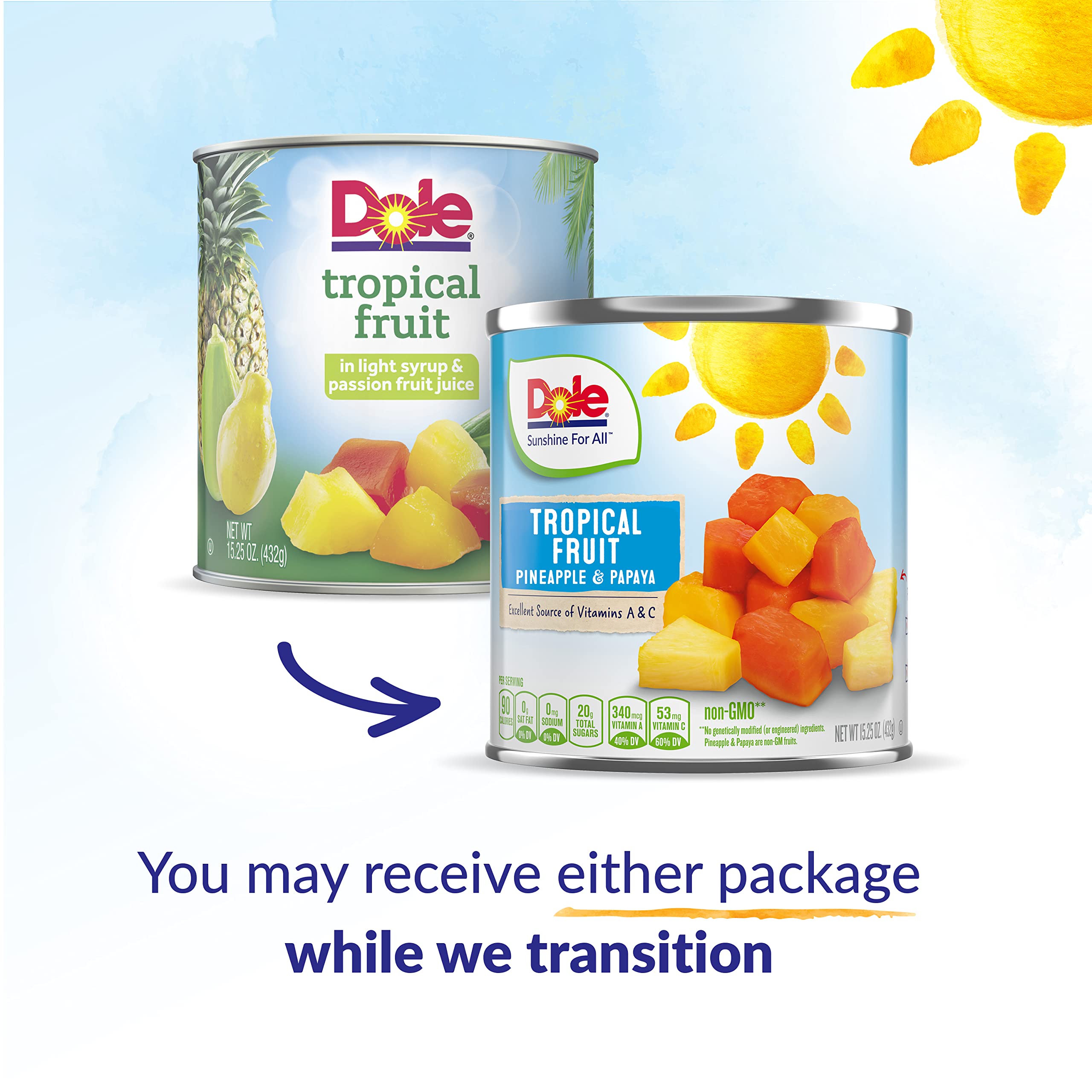 Dole Canned Mixed Tropical Fruit (Pineapple & Papaya) in Light Syrup & Passion Fruit Juice, 15.25 Oz