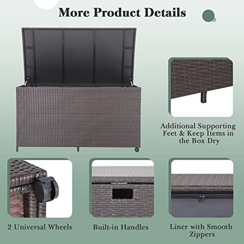 Giantex Wicker Outdoor Deck Box - 133 Gallon Storage Box with Lid, Waterproof Liner and Universal Wheels, PE Rattan Storage Container for Cushions, Gardening Tools, Patio Storage, Brown