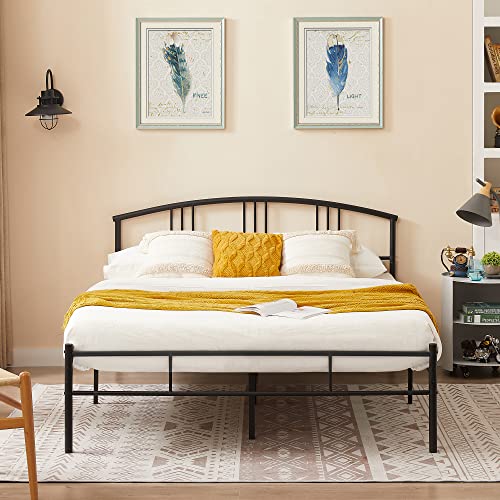 VECELO Full Bed Frame with Headboard and Footboard, 14 Inch Metal Platform Mattress Foundation, Sturdy Premium Steel Slat/No Box Spring Needed