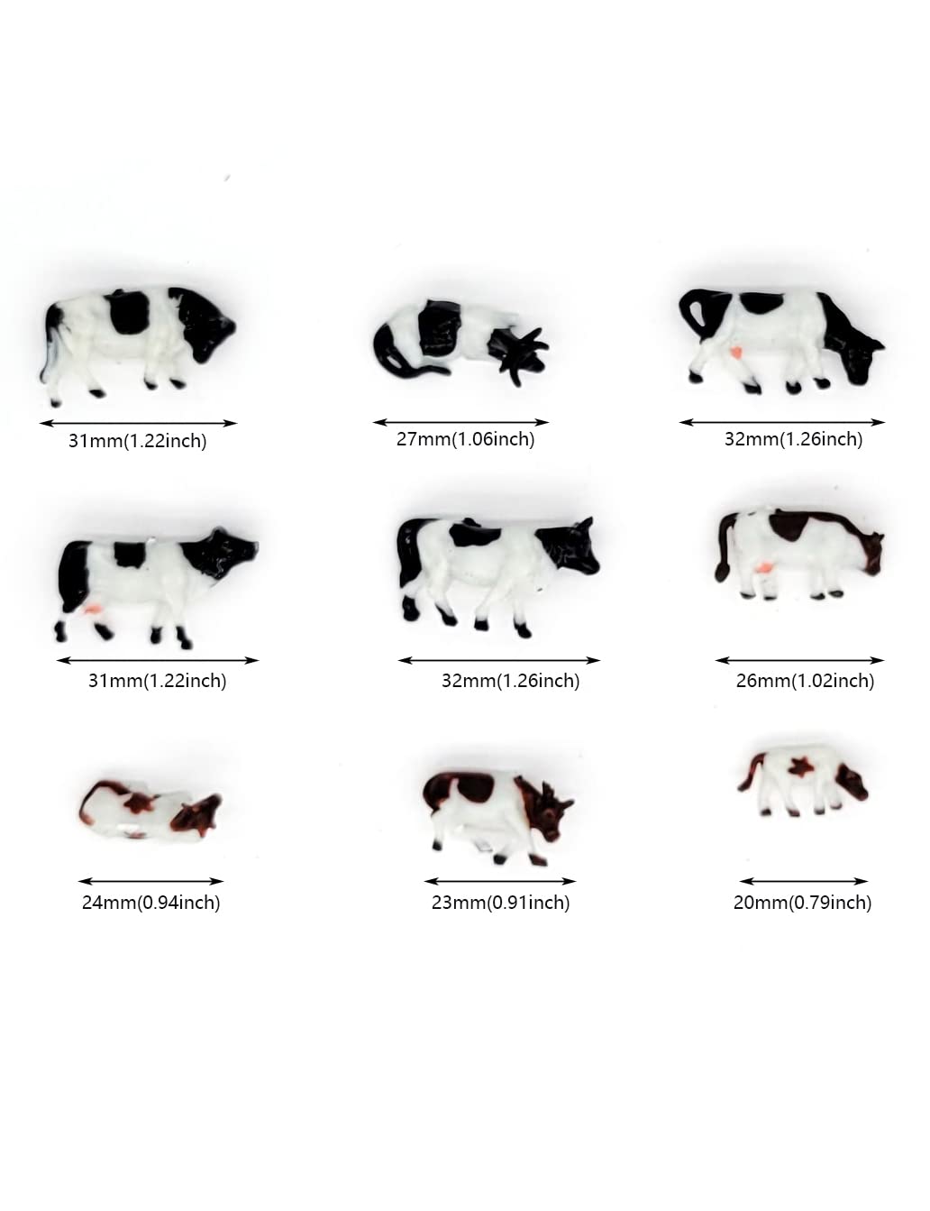 CWBPING 20pcs 1:87 HO Scale Model Painted Farm Animals Miniature Cows for Model Railway Layout Mini Model Farm Landscape Making
