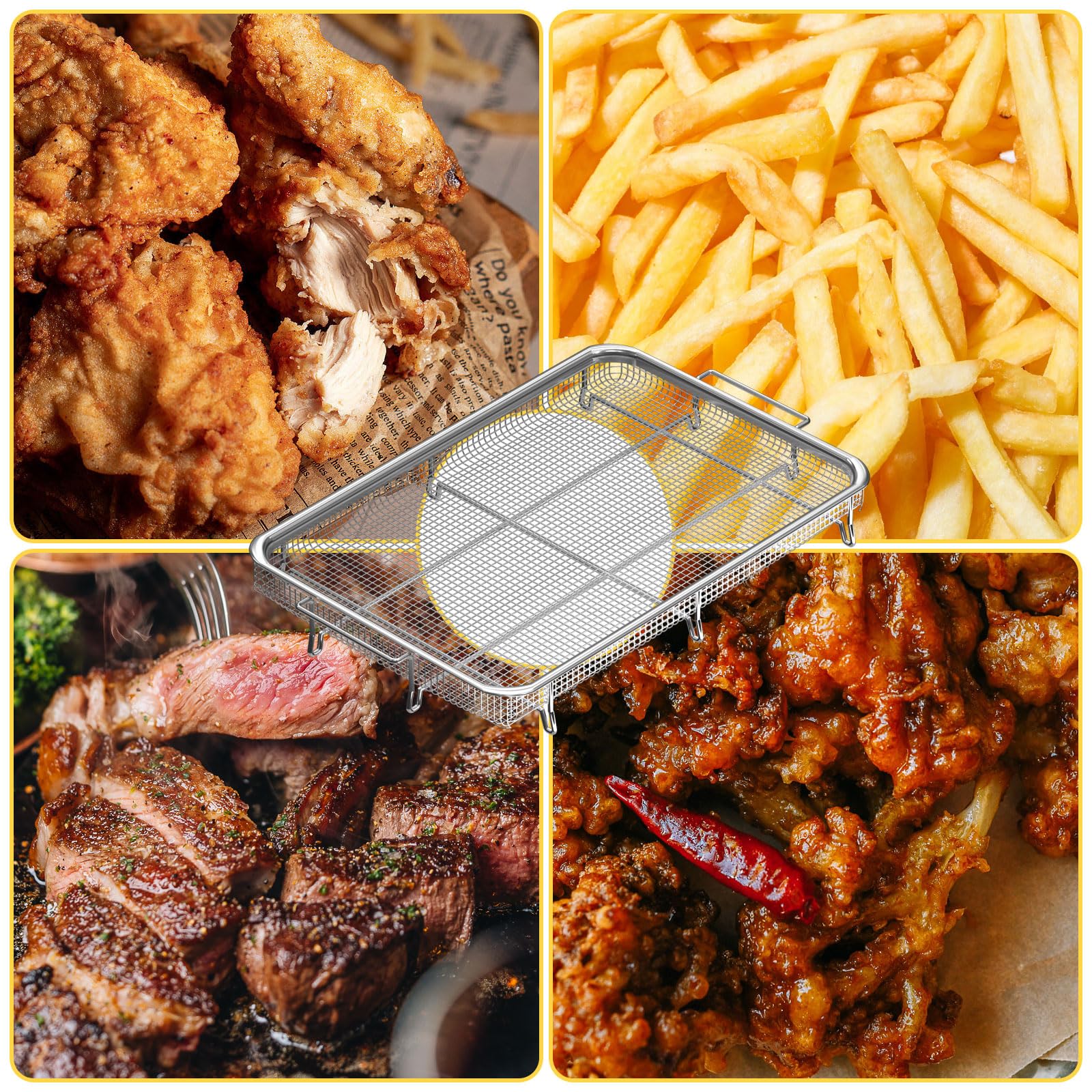 Extra Large Air Fryer Basket for Oven, 18.7'' x 11.9'' Stainless Steel Crisper Basket for Convection Oven, Baking Pan Perfect for the Grill, Dishwasher Safe, 2 Pack