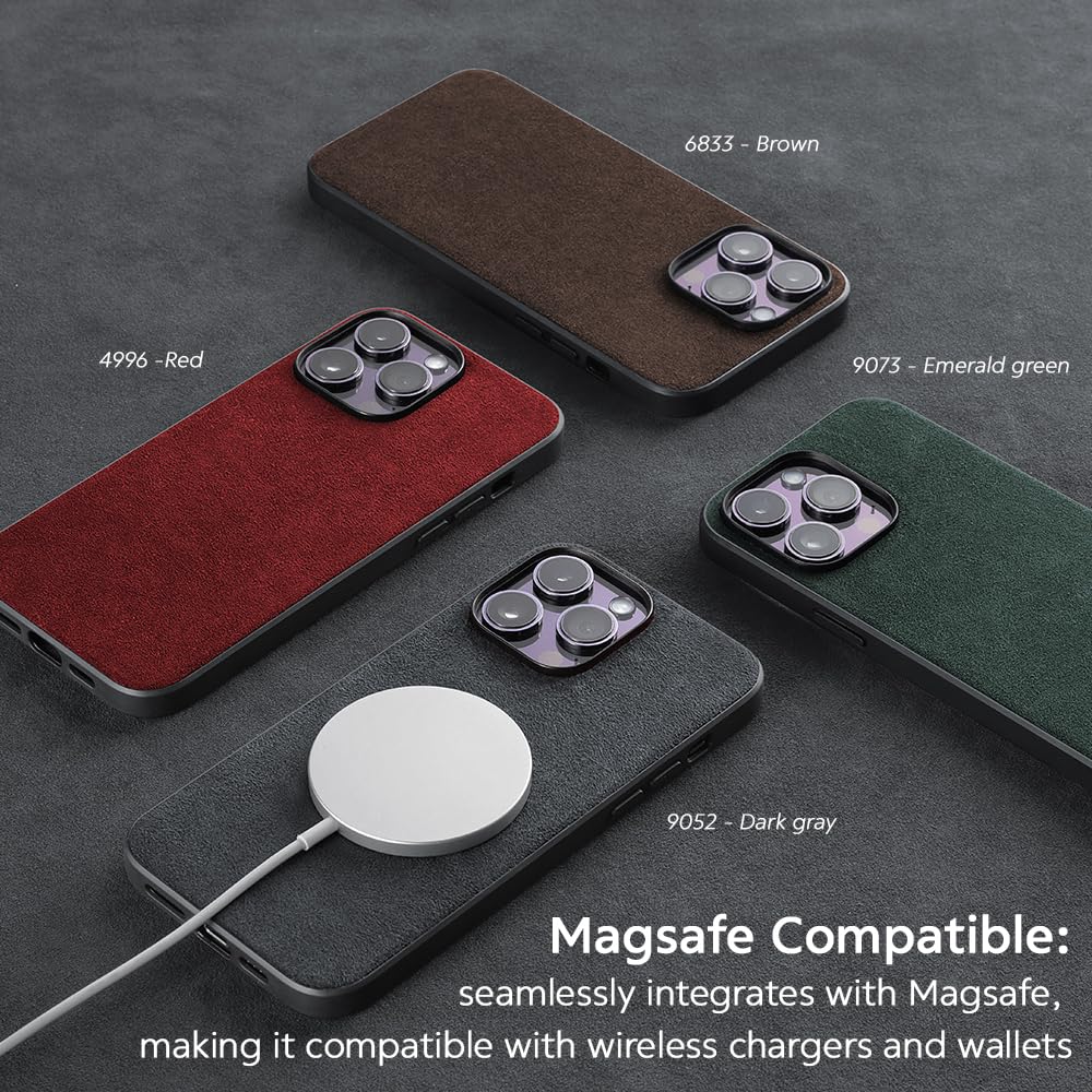 Deppa Alcantara case for iPhone 12 Pro Max (6.7') Shockproof Slim Magnetic Cover with Magsafe Wireless Charging [Genuine Italian Alcantara] Enhanced Camera Protection| (Emerald Green-9073)