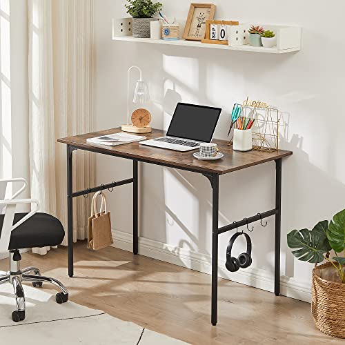 VECELO Industrial Simple Style Wood Table & Metal Frame Home Office Computer Desk Writing Study Workstation with 2 Tier Storage Shelves on Left or Right, 32 inch, Antique Brown