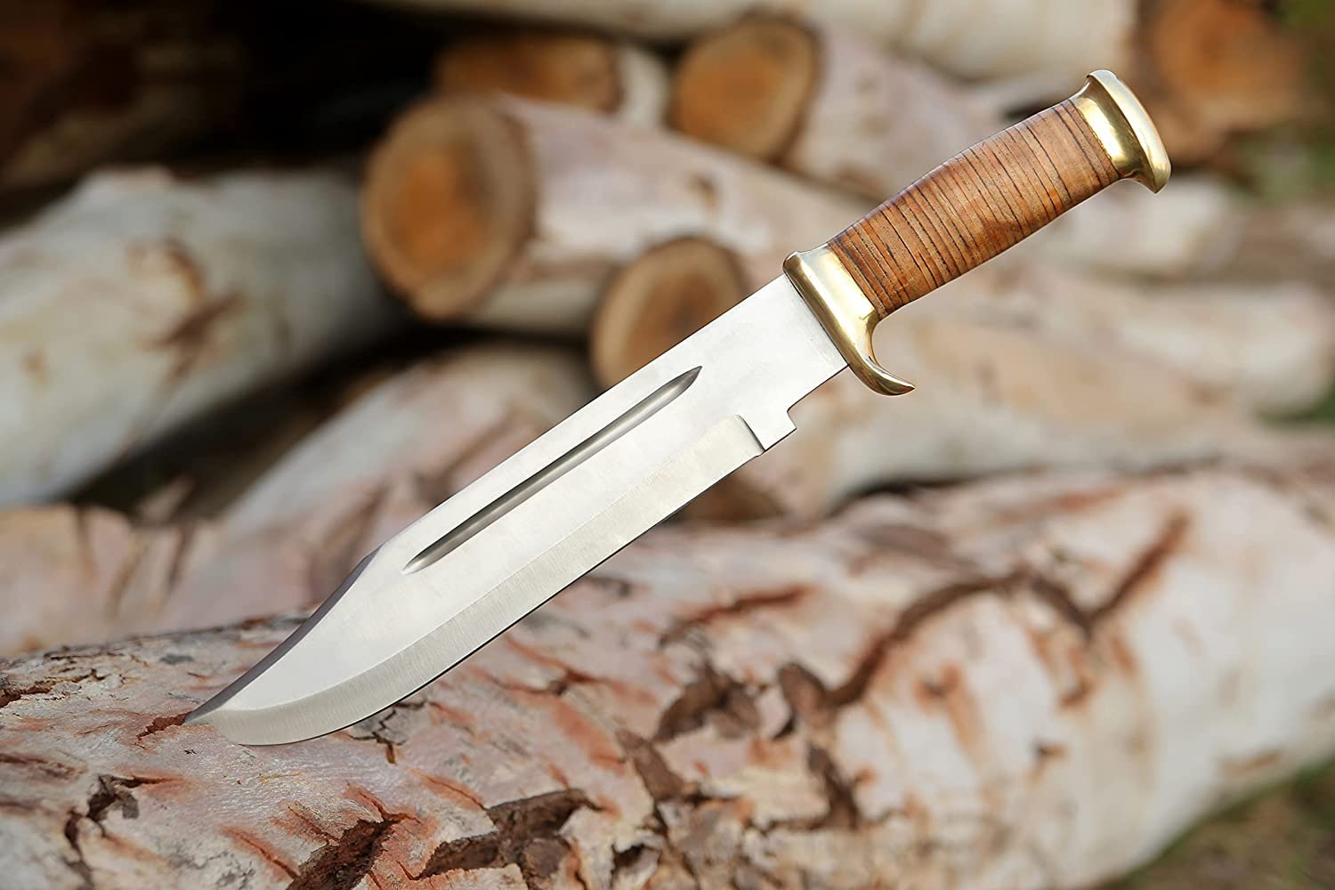 Crocodile Dundee Knife KE-0547-HK D 2 Steel Custom Handmade 18inch Horn & Leather Handle Large Hunting Crocodile Dundee Knife With Leather Sheath & Belt Loop Silver