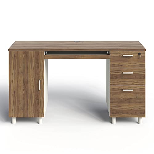 Modern Design By Crafts & comfort Venice Computer Desk - Office Desk with 3 Drawers & CPU Storage Cabinet - Laptop Workstation with Keyboard Tray & Cable Hole - Home & Office Supplies -Cass/White