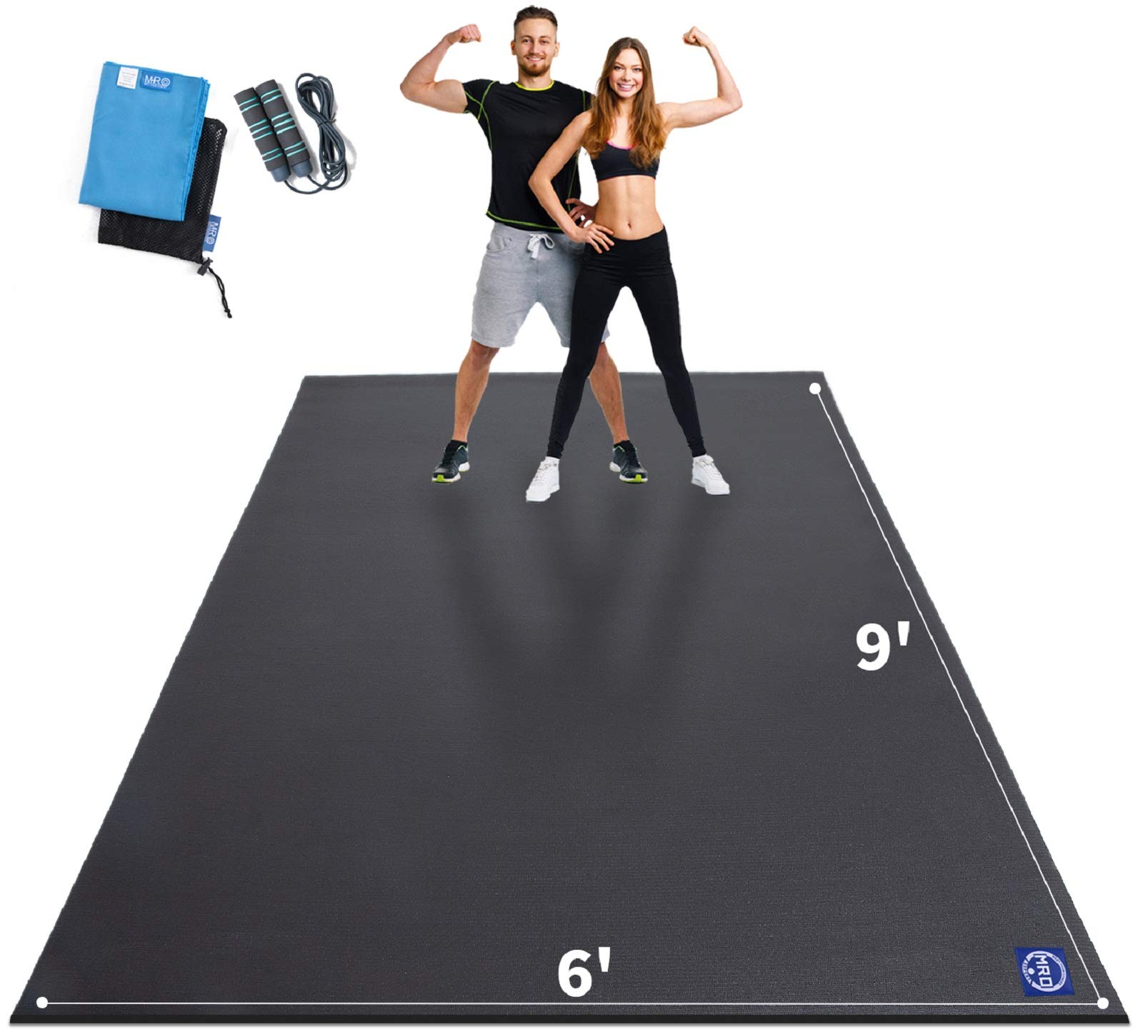 Extra Large Exercise Mat 9' x 6' x 7mm, High-Density Workout Mats for Home Gym Flooring, Non-Slip, Extra Thick Durable Cardio Mat, Ideal for Plyo, MMA, Jump Rope - Shoe Friendly Black