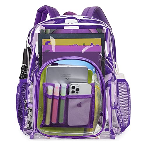 MCWTH Clear Backpack Heavy Duty PVC Plastic Transparent Backpacks School College Bookbag (Purple)