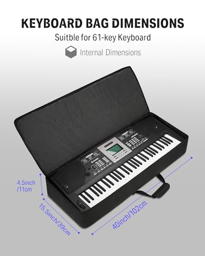 Donner 61 Key Keyboard Case, Portable Electric Piano Keyboard Gig Bag, Waterproof Durable 600D Nylon Oxford Cloth, 10mm Cotton Padded, 41"x 16"x 5", Black