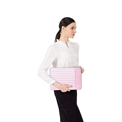 MOSISO Laptop Sleeve Compatible with MacBook Air/Pro, 13-13.3 inch Notebook, Compatible with MacBook Pro 14 inch 2023-2021 A2779 M2 A2442 M1, Horizontal Stripe PU Leather Bag with Small Purse, Pink