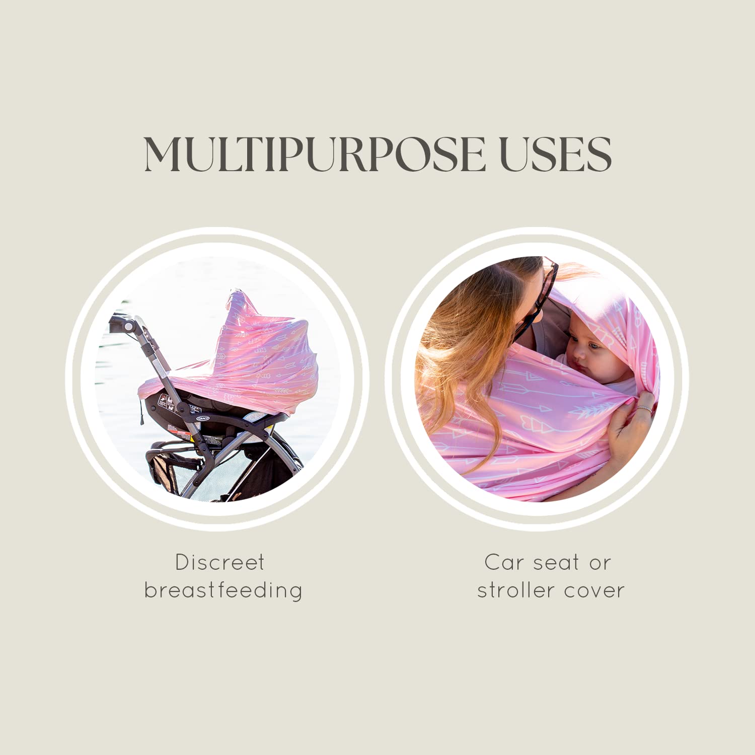 Dodo Babies Nursing Cover Set β Soft, Multipurpose Stretch Scarf for Breastfeeding and Car Seat Cover, Two Universal Pacifier Holders, Binky Case, Storage Bag β Playful Pink Print for Baby Girl