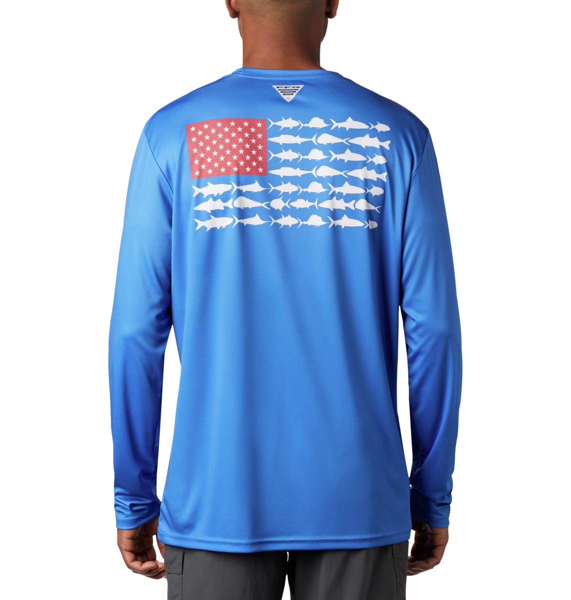 Columbia Men's Tall Size Terminal Tackle PFG Fish Flag LS, Vivid Blue/White, XLT