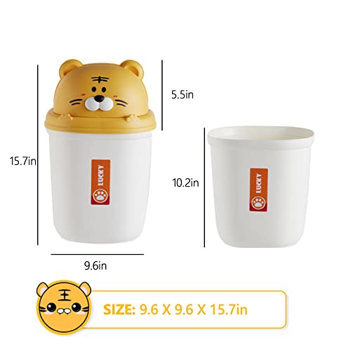 YISTOS Cute Flip Trash Can ,Plastic Waste Garbage Can,Tiger Waste Can ,Cute Animal Shape Trash Cans Kawaii Trash Can Cute Tiger Trash Can for Home, Office, Bathroom, White, a