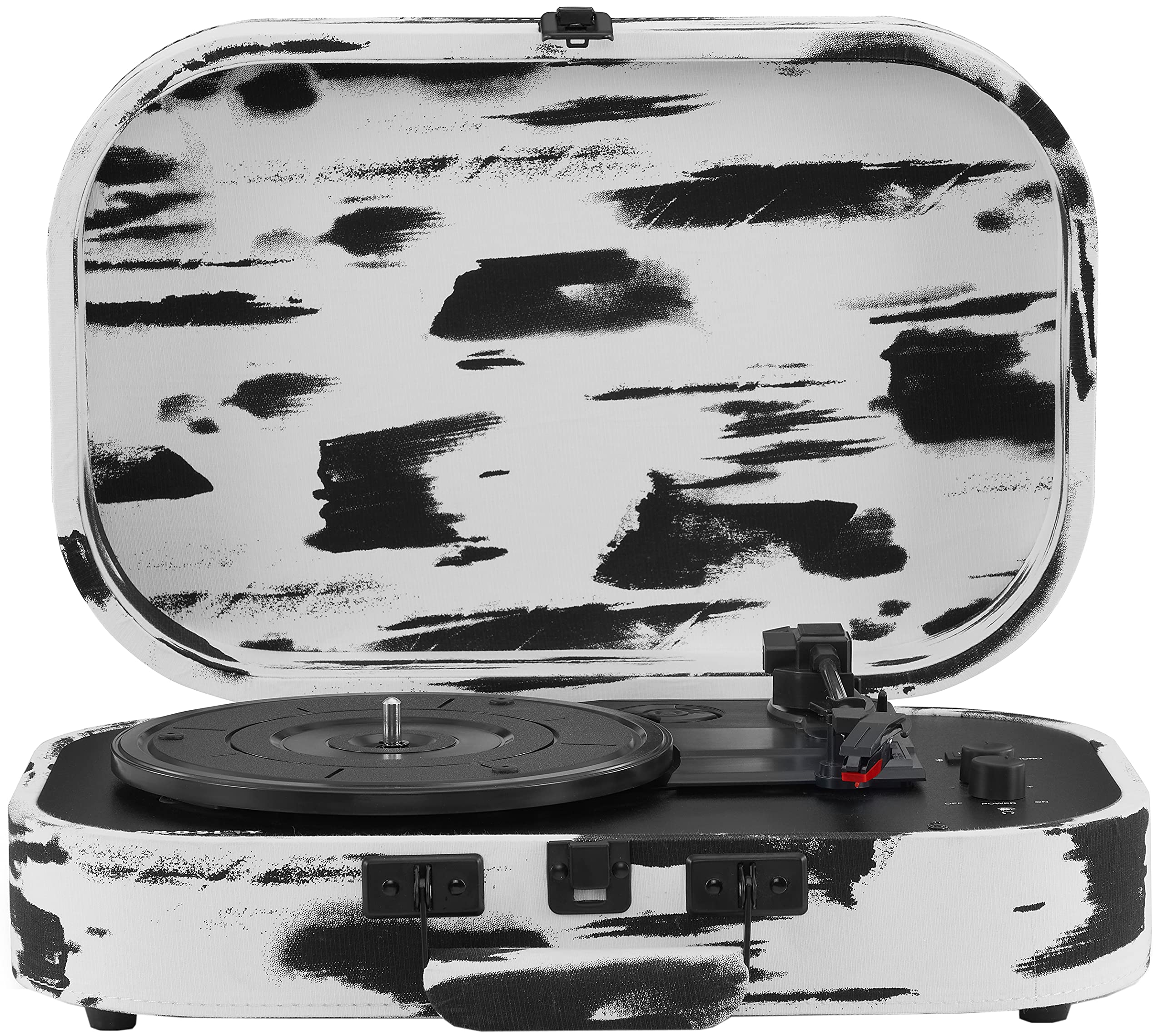 Crosley CR8009B-BW Discovery Vintage Bluetooth in/Out 3-Speed Belt-Driven Suitcase Vinyl Record Player Turntable, Black & White