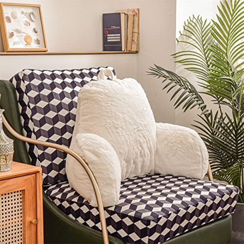 NTBED Reading Pillow Faux Fur Bed Wedge Backrest with Arms,Couch TV Relax Bed Rest Pillow Back Support Cushion for Kids Teens Boys Girls(White)