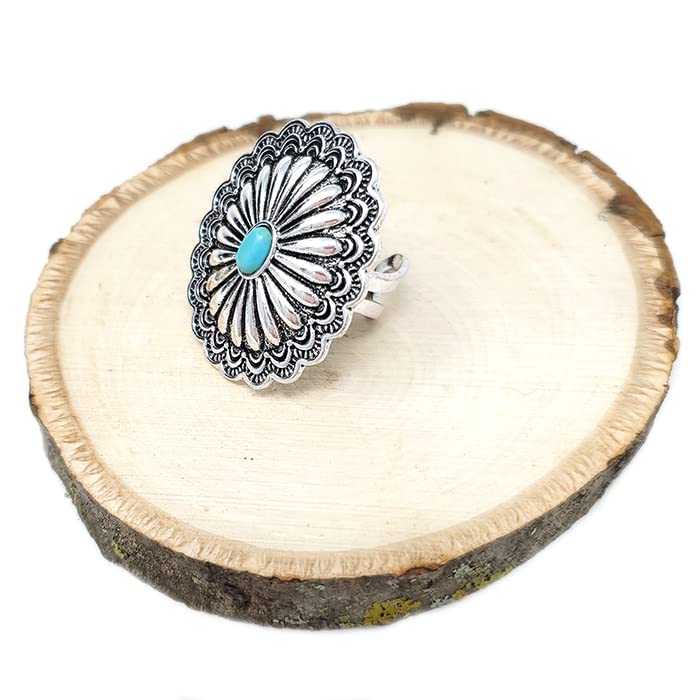Emulily Western Concho Adjustable Cuff Ring Turquoise Navajo Ring, Turqouise (EMSR0257SBTQ)