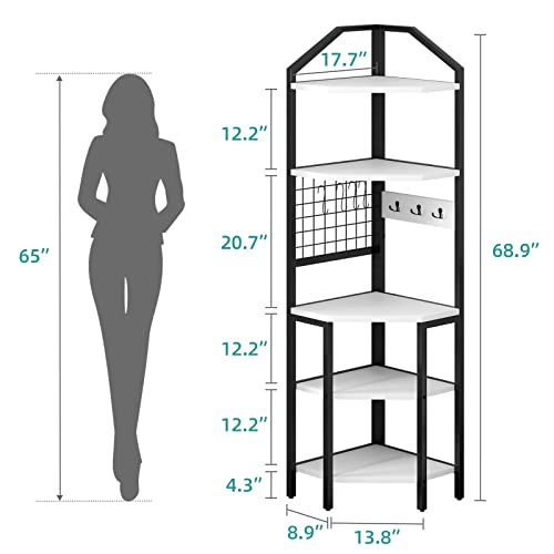 YITAHOME 5-Tier Corner Bookshelf, 68.9β Tall Modern Free Standing Corner Bookcase, 5 Shelf Corner Bookcase and Bookshelves Open Display Storage Book Shelves for Living Room, Home Office, White