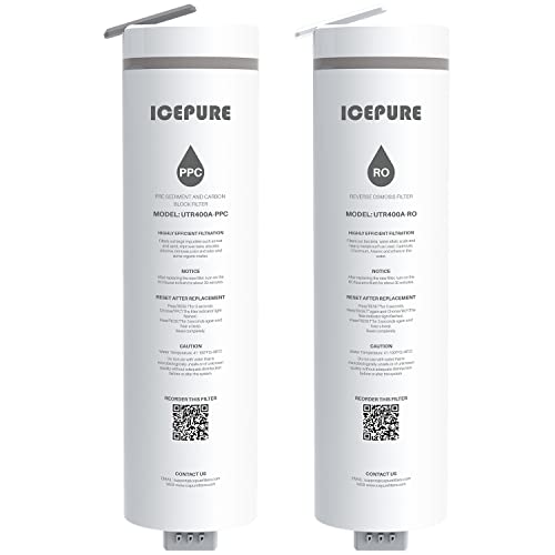 ICEPURE UTR400-PPC+RO Filter, Replacement for UTR400 Reverse Osmosis System, Reduces Large Particles of Impurities, Chlorine, Color, odor, Lead, PFAS&PFOA&PFOS, Cadmium, Chromium, and Arsenic
