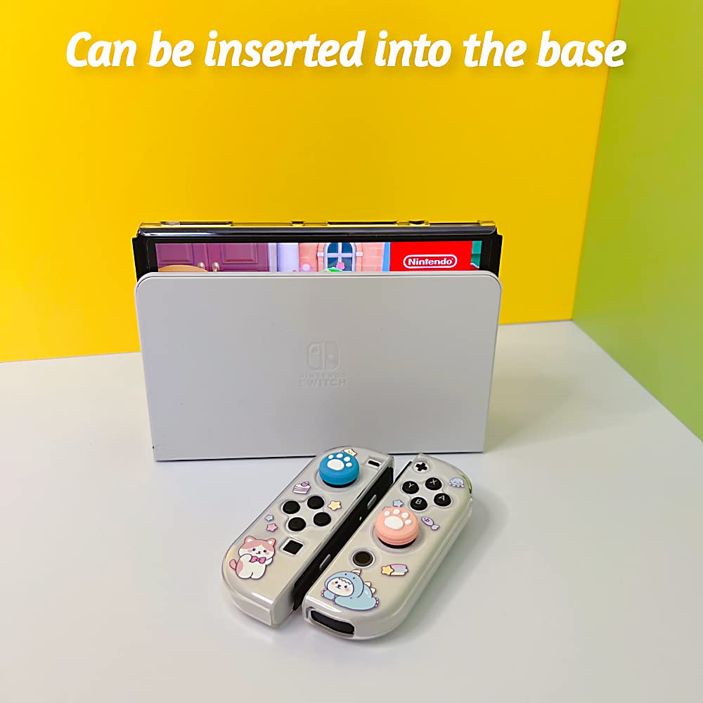 ENFILY Cute Case Compatible with Nintendo Switch OLED 2021, Dockable Case Cover, Ergonomic Soft TPU Grip Case for Joycon, Sparkle Skin Set with Screen Protector and Thumb Caps