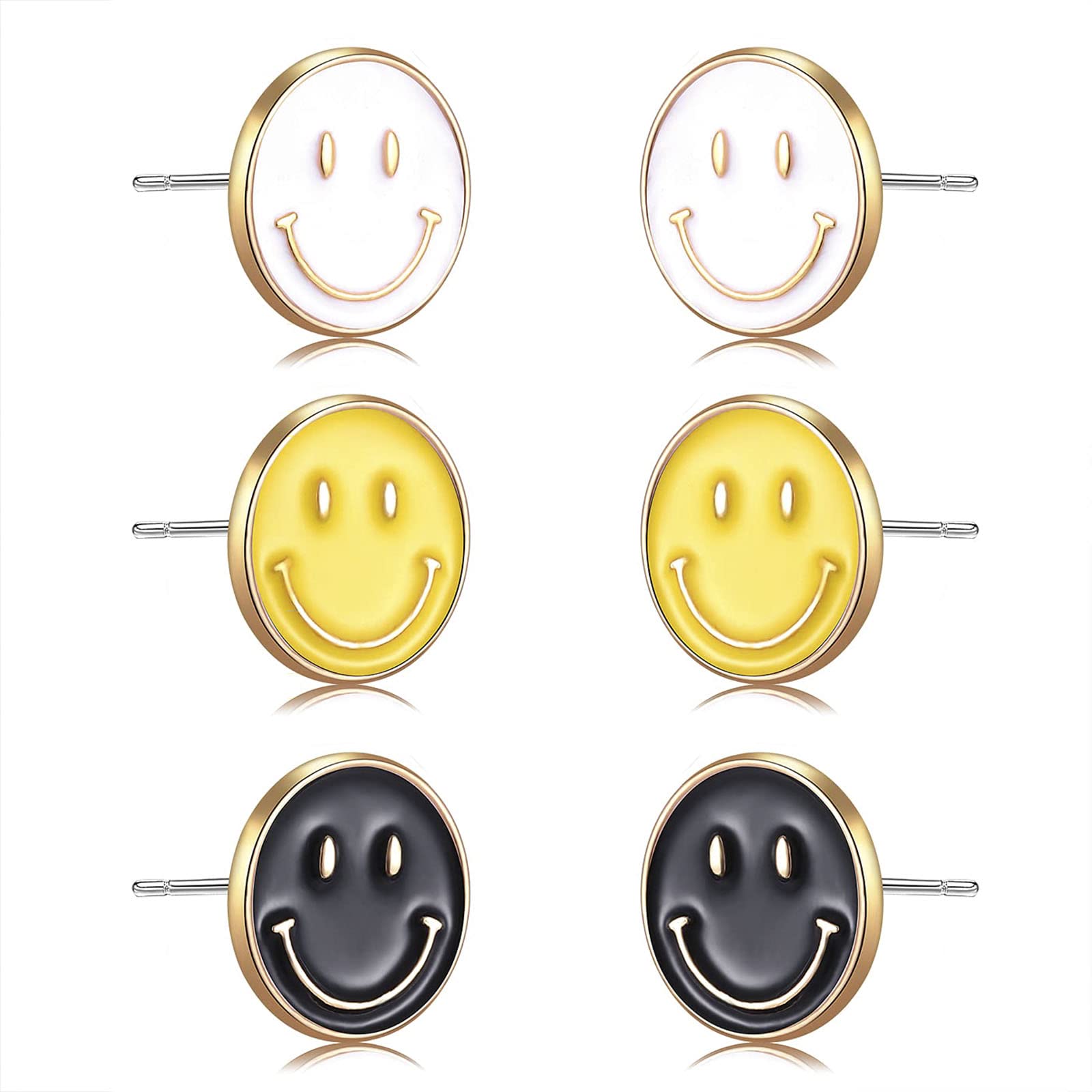 Cute Smile Face Small Stud Earrings Fun Round Happy Face Stud Earrings Trendy Summer Jewelry Gift for Women Girls