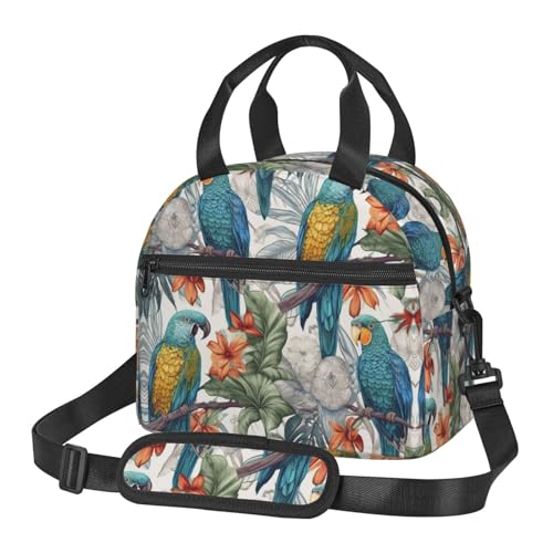 DEHIWI Parrots On Branches Lunch Bag For Women Men Reusable Insulated Lunch Box Lunch Cooler Tote Bag For Work Picnic Travel