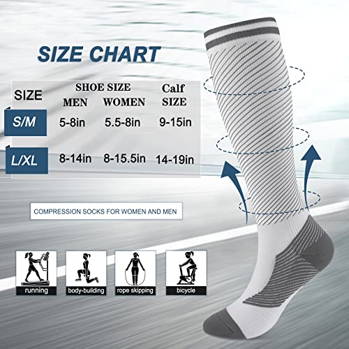 FULLSOFT Medical Graduated 30-40mmHg Compression Socks for Women&Men Circulation Knee High Socks Hiking Running Nursing Stockings(S,White)