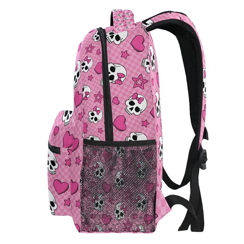 MNSRUU Student Travel School Backpack Pink Skull Girl College Laptop Backpacks Business iPad Tablet Computer Bookbags for Adult Teen One Size