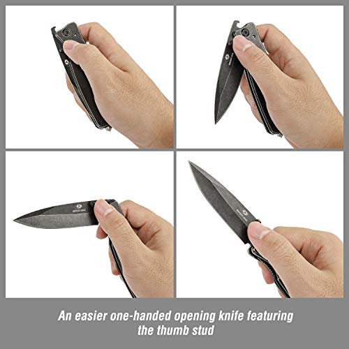 Mossy Oak Folding Pocket Knife - 7 inch EDC Stainless Steel Drop Point Blade Knife - Multi-Functional Tool with Bottle Opener - Liner Lock Handle (Black Stone Wash)