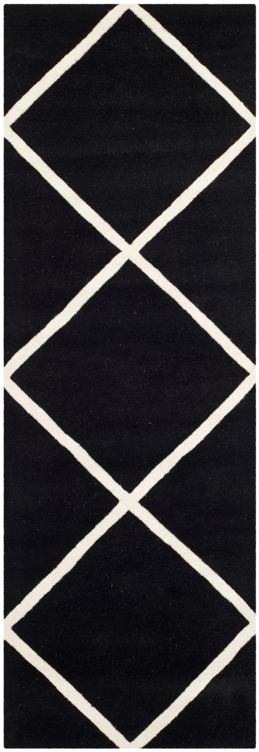 SAFAVIEH Chatham Collection 2'3" x 5' Black/Ivory CHT720K Handmade Diamond Trellis Premium Wool Accent Rug