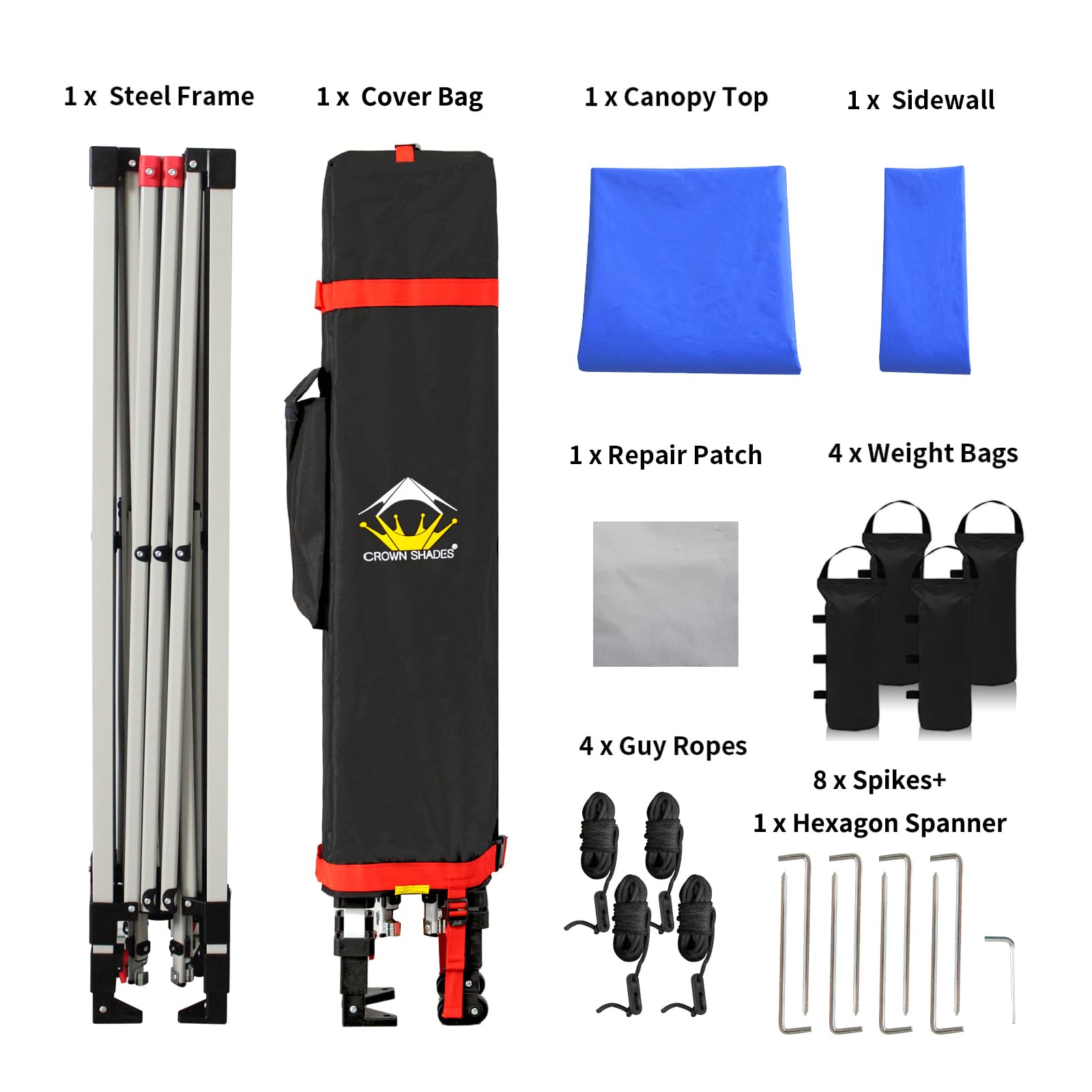 CROWN SHADES Canopy Tent, 10 x 10 Foot Portable Pop Up Outdoor Gazebo with 1 Sidewall, Easy 1 Push Center Lock, UV Protection, and Carry Bag, Blue