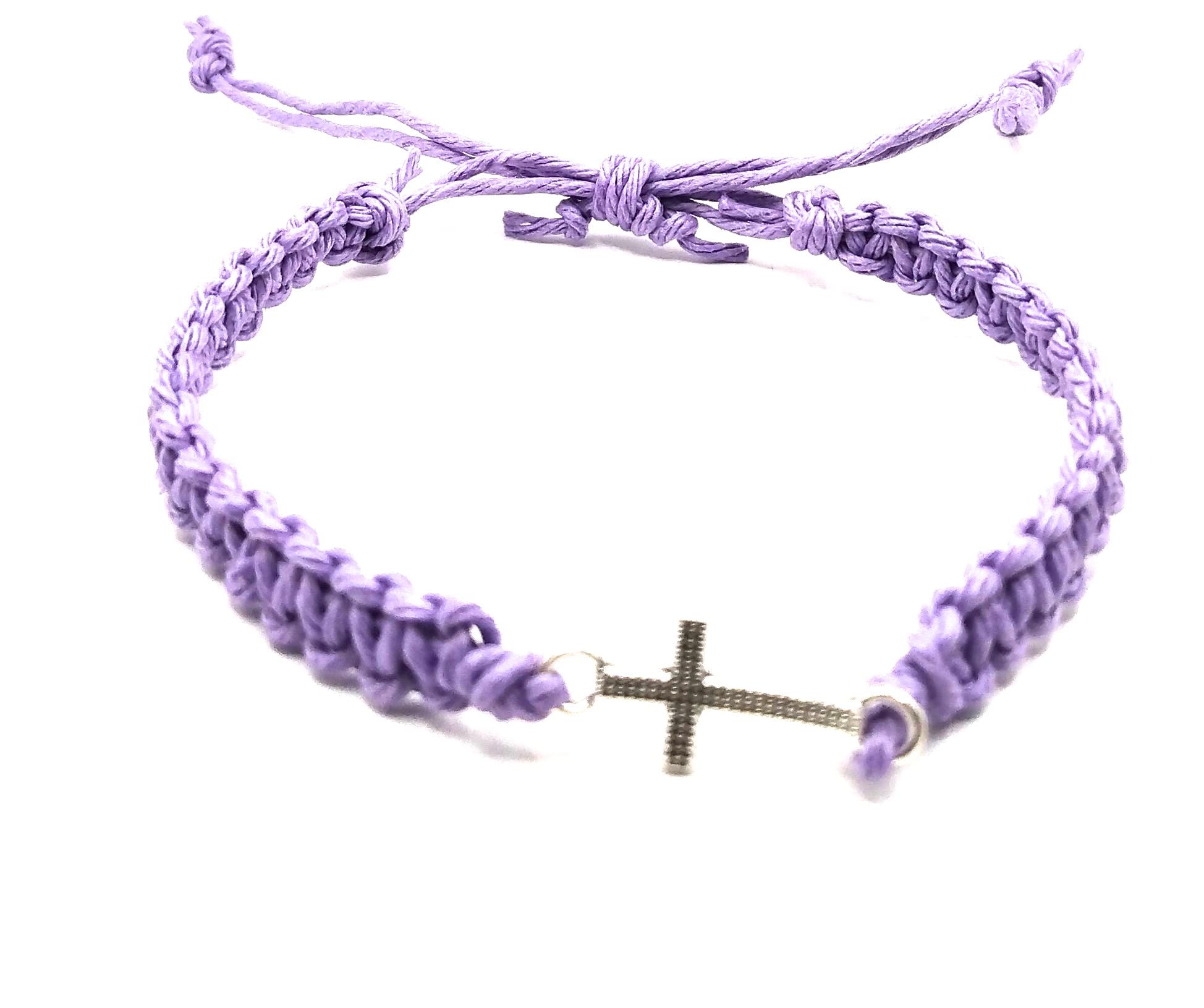 Cross Charm Hemp Bracelet Christian Religious Purple Adjustable Cord for Men Women Teen Girls Handmade Beach Hemp Jewelry