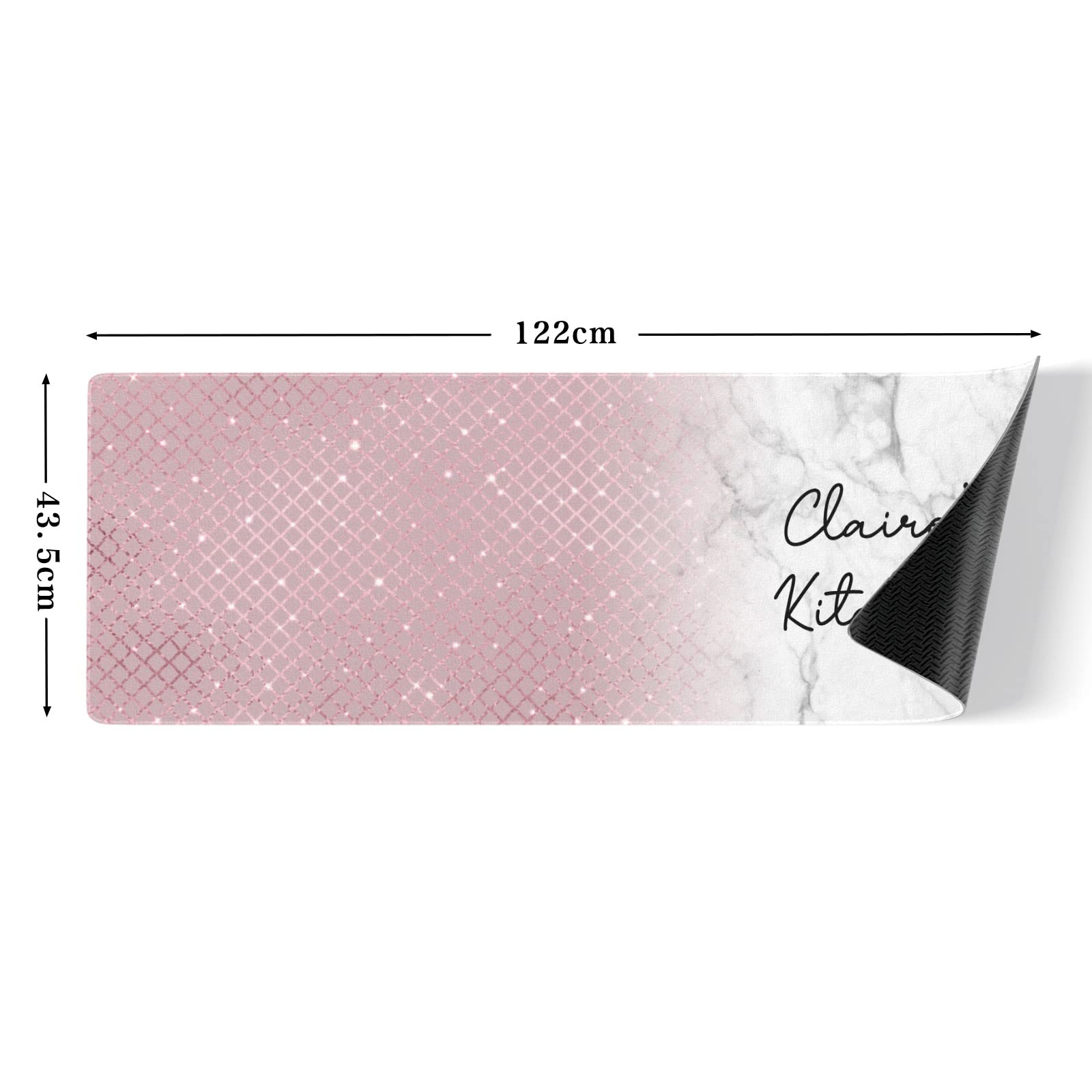 Grandkli Geometry Glitter Marble Rose Gold Personalized Kitchen Mat Rugs,Non Skid Door Mats for Kitchen Floor,Custom Area Rug for Bathroom Laundry Room Rug Decor 17"X48"
