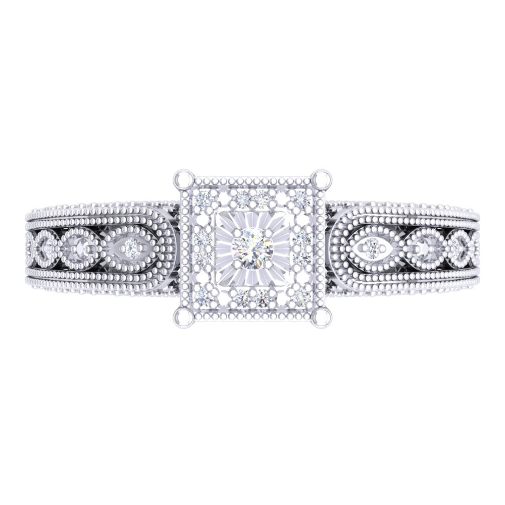 Dazzlingrock Collection 0.10 Carat (Ctw) Sterling Silver Round White Diamond Bridal Millgrain Engagement Ring 1/10 CT, Size 5.5