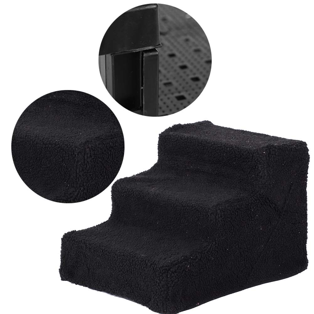 Felenny 3-Steps Easy Pet Stairs for Dog Cat Puppy Ramp Ladder with Removable Cover for High Bed Sofa Car (Black)