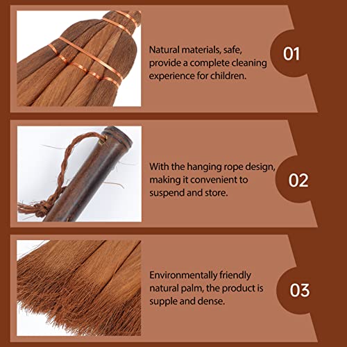 Housoutil Asian Straw Brooms Thai Natural Flower Grass Broom Whisk Broom Retro Kid Sweeping Cleaning Broom Broomstick for Courtyard Garage Kitchen Office Floor