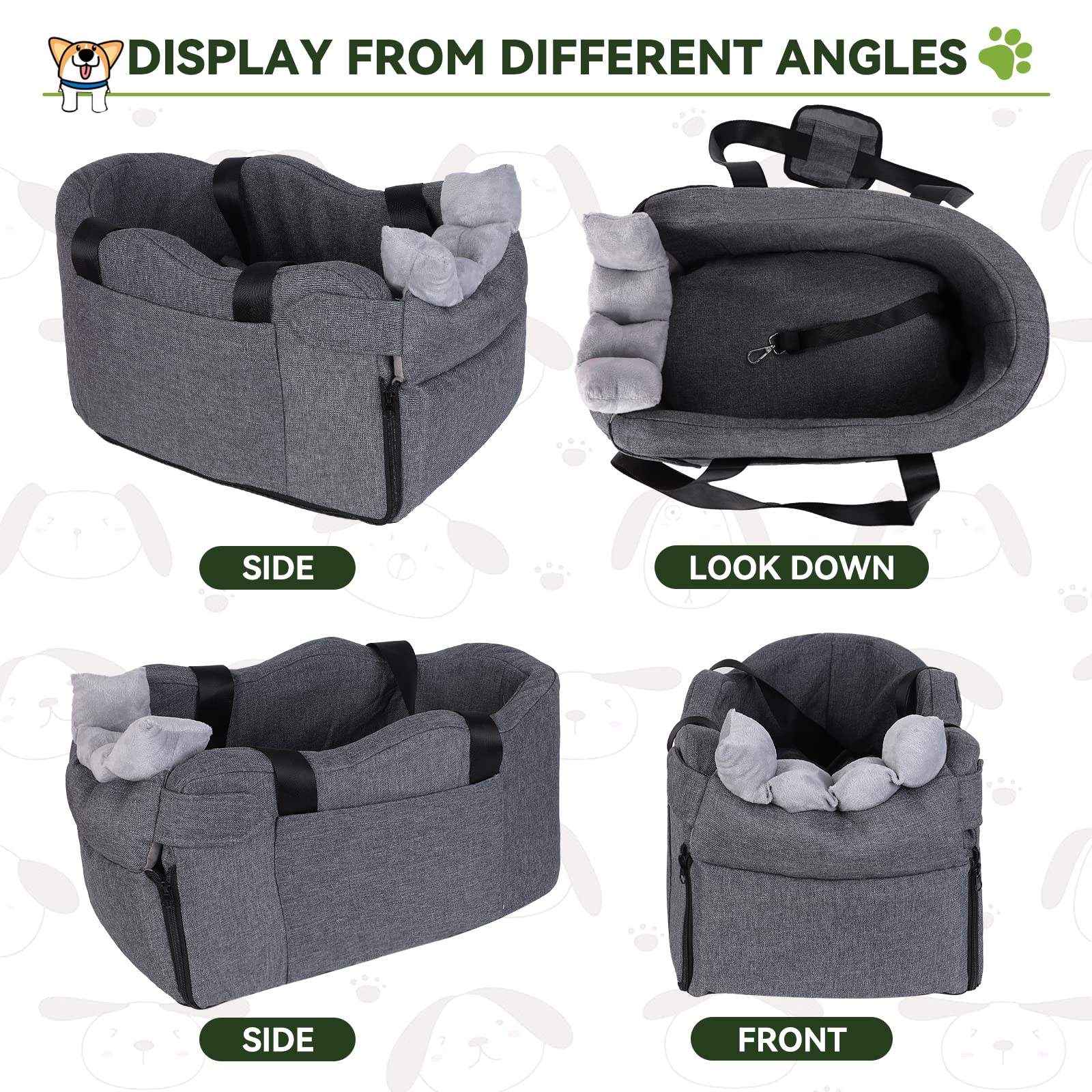 Dog Car Seat for Small Dogs Center Console Pet Booster Seat for Car Armrest Car Seat Middle Console Puppy Seat(Gray-waves Edge)