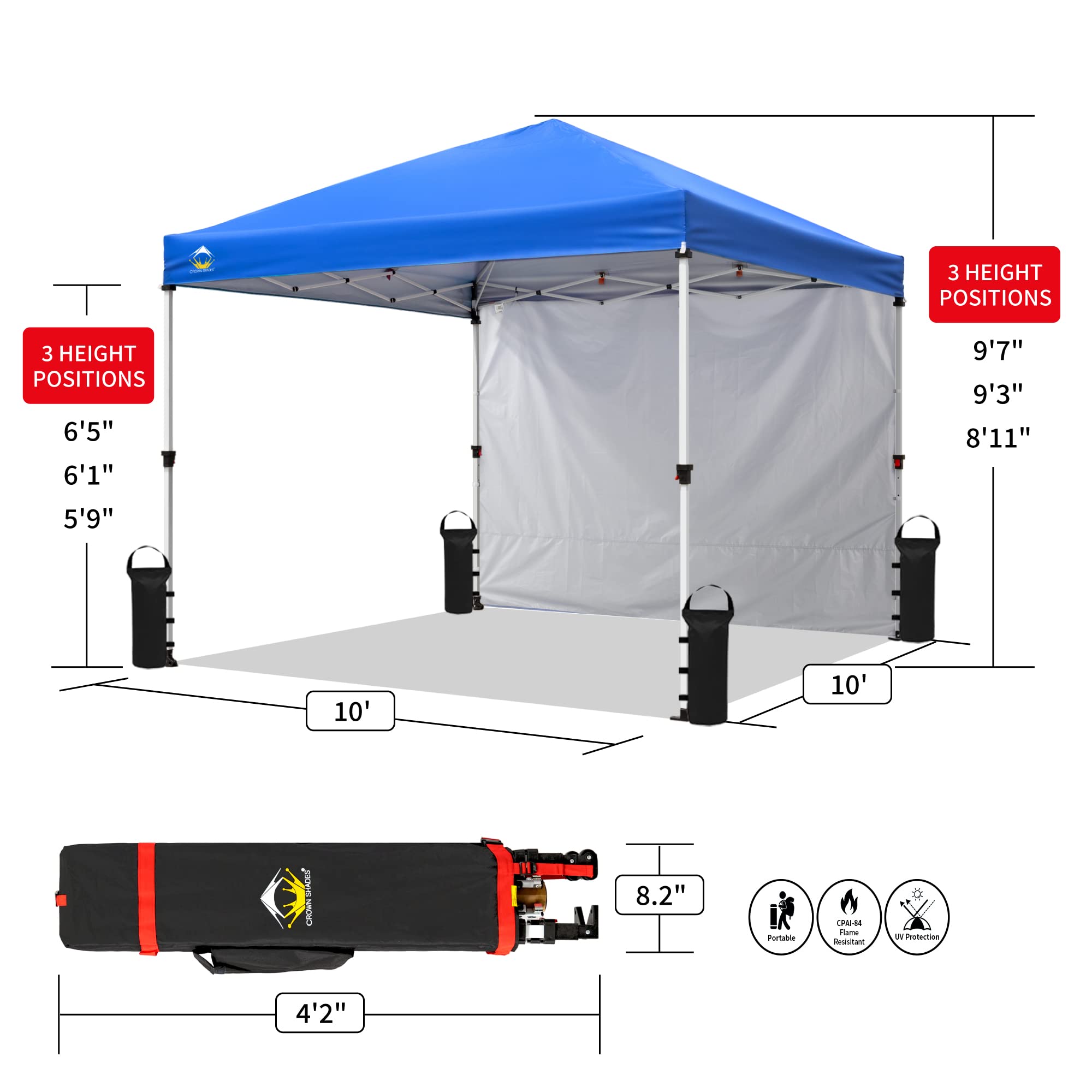 CROWN SHADES Pop Up Canopy Tent 10X10 Commercial Instant Canopy Tent Outdoor (10x10, Blue)