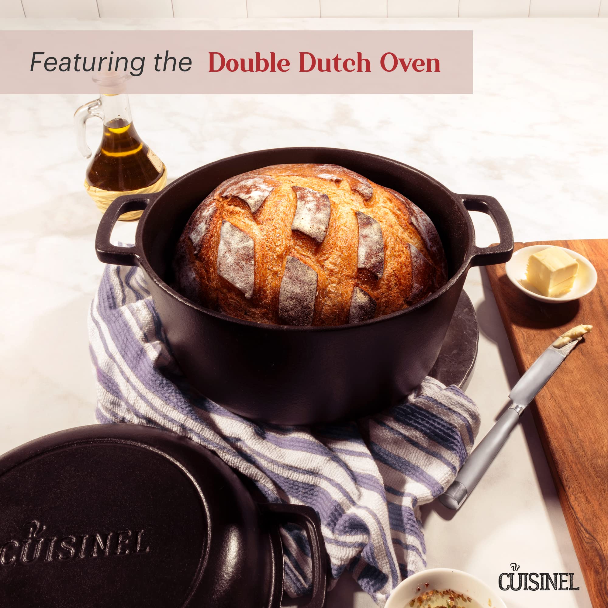 Cuisinel Cast Iron Skillets Set + Glass Lids - 8"+10"+12" Frying Pans + Pan Rack Organizer + Scraper + Silicone Grip Handle Holders - Pre-Seasoned Oven Kitchen Cookware Kit - Grill, Fire, Stovetop Use