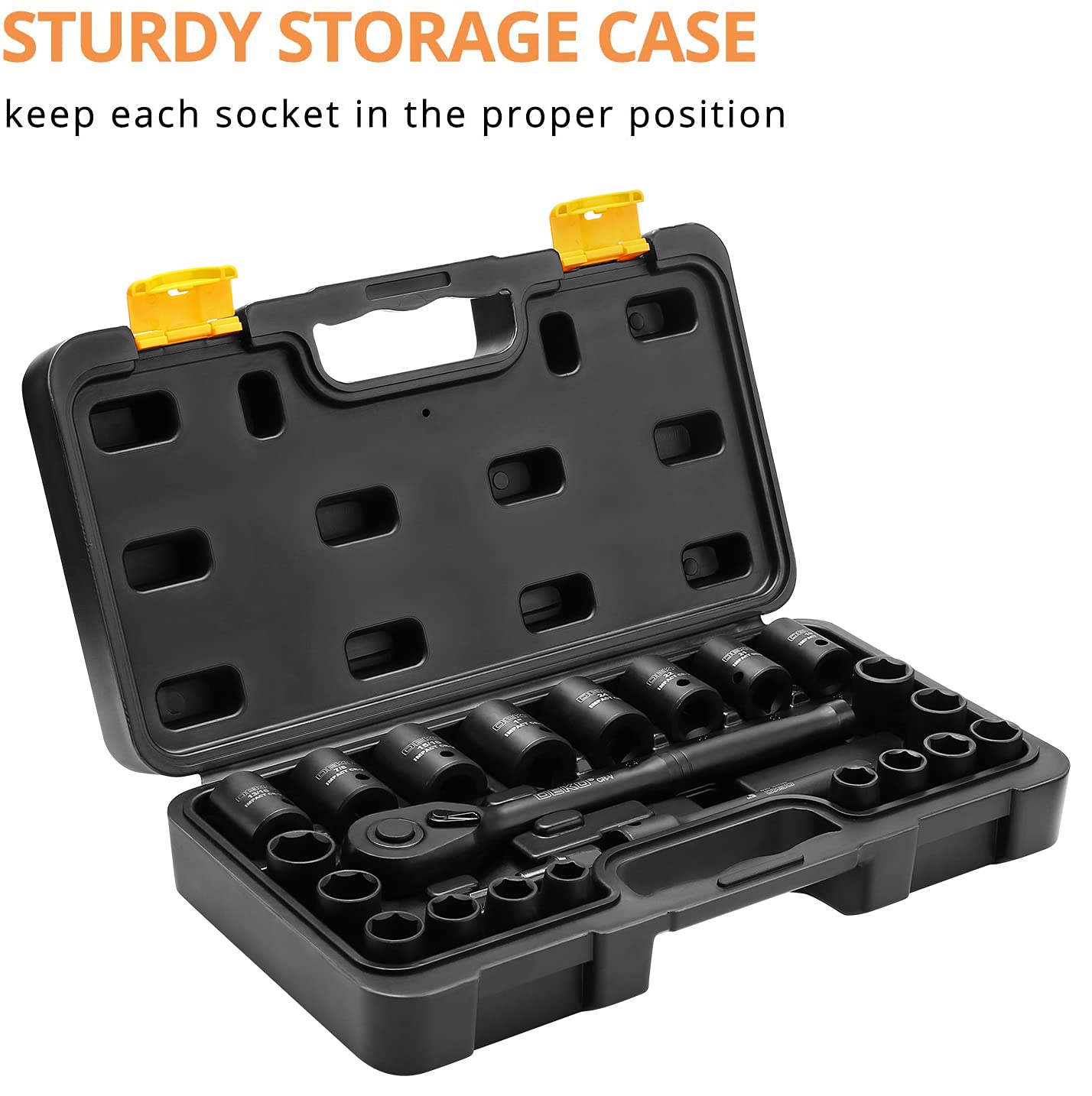 DEKOPRO 1/2-Inch Impact Socket Sets, 23 Pieces Drive Socket Set Mechanic Tool Set with 72 Teeth Reversible Ratchet, 1/2" Drive Metric/SAE, CR-V Steel