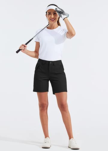 Willit Women's Golf Hiking Shorts 7" Quick Dry Athletic Shorts Casual Summer Shorts with Pockets Water Resistant Black 6